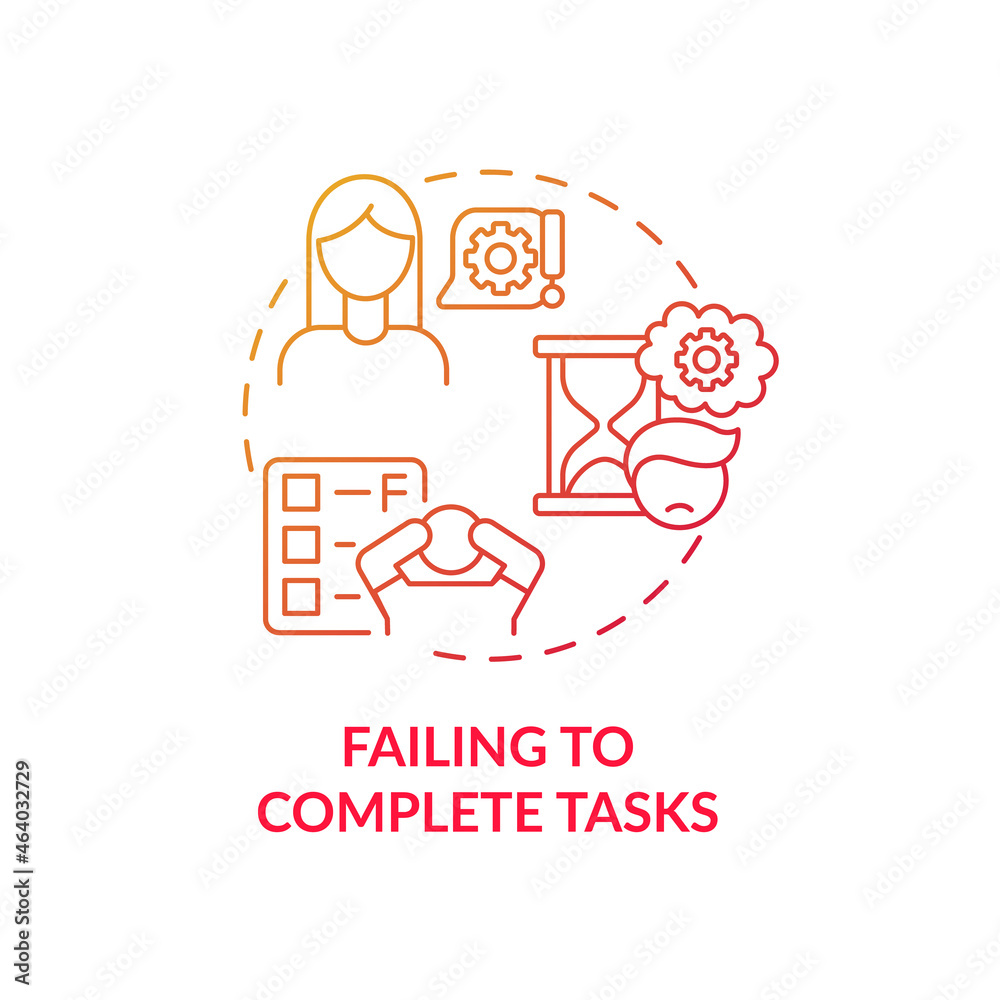 Failing to complete tasks concept icon. Inattentive symptom abstract ...