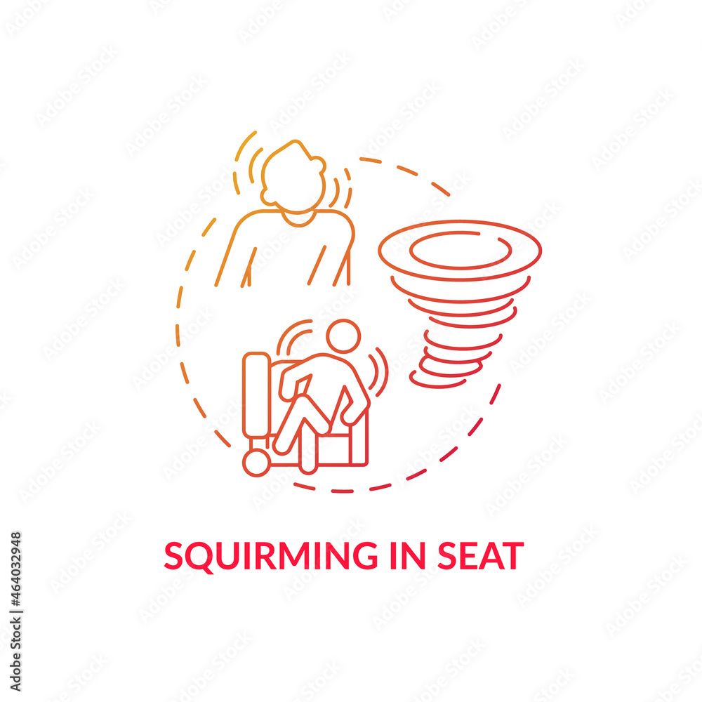 Squirming in seat concept icon. Hyperactive-impulsive symptom abstract ...