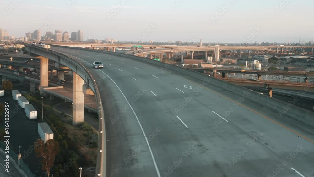 Transportation background 4K aerial view above multiple leveled busy ...