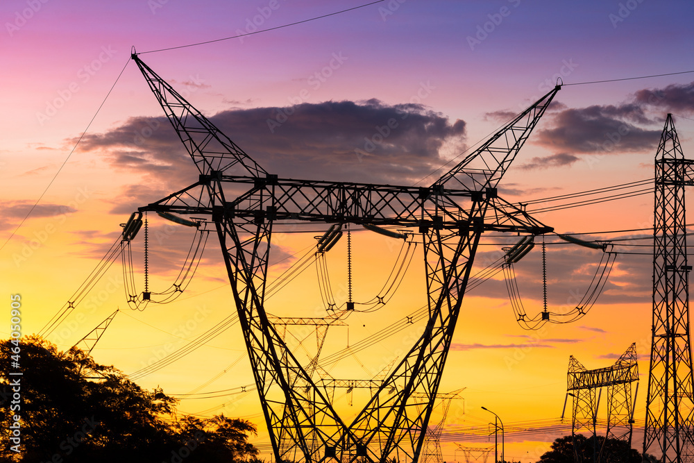 Electric power lines coming out from a substation at Foz do Iguazu ...