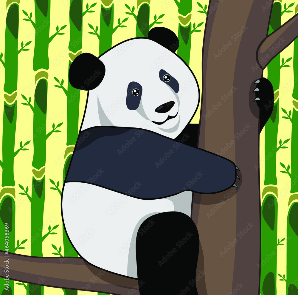 Panda sitting on a tree. Panda vector illustration. Cute panda in ...