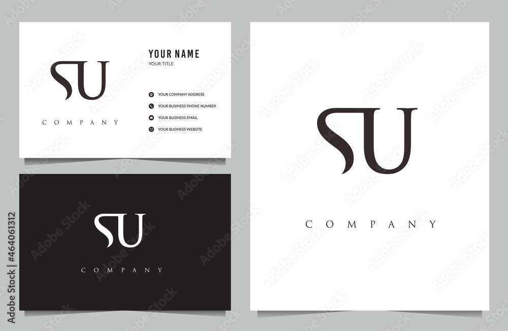 Initial SU logo and business card Stock Vector | Adobe Stock