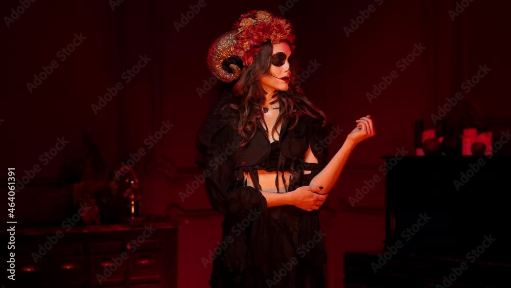 makeup, halloween calavera catrina skeleton witch costume with horns ...