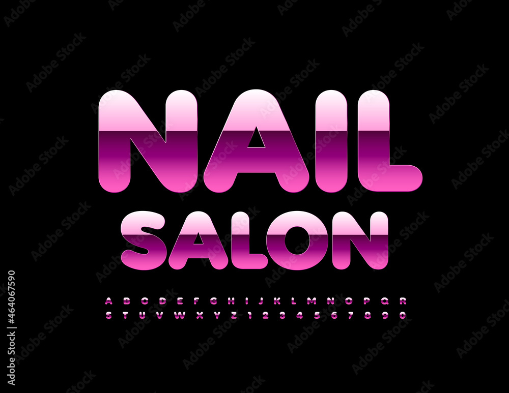Vector trendy Sign Nail Salon. Pink Metallic Font. Luxury set of ...