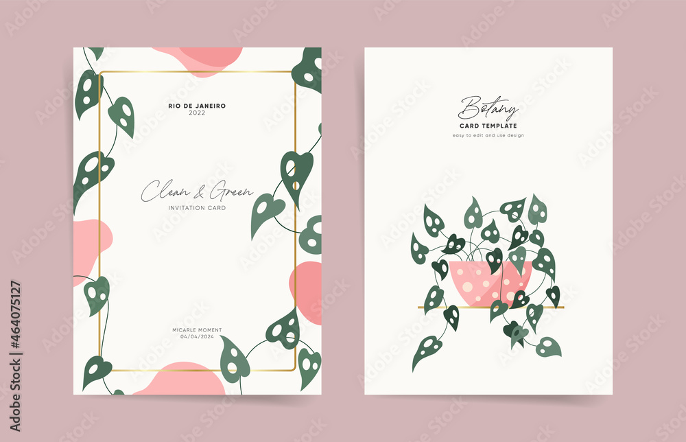 Minimal wedding invitation card template design with tropical plant ...