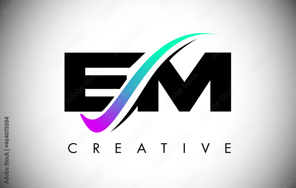 EM Letter Logo with Creative Swoosh Curved Line and Bold Font and ...