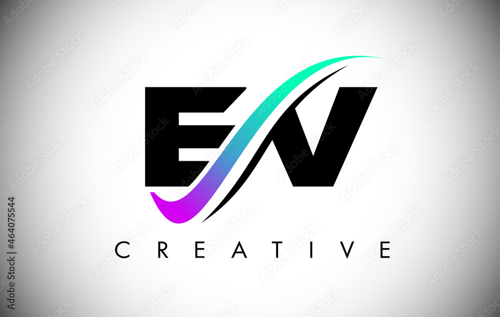 EV Letter Logo with Creative Swoosh Curved Line and Bold Font and ...