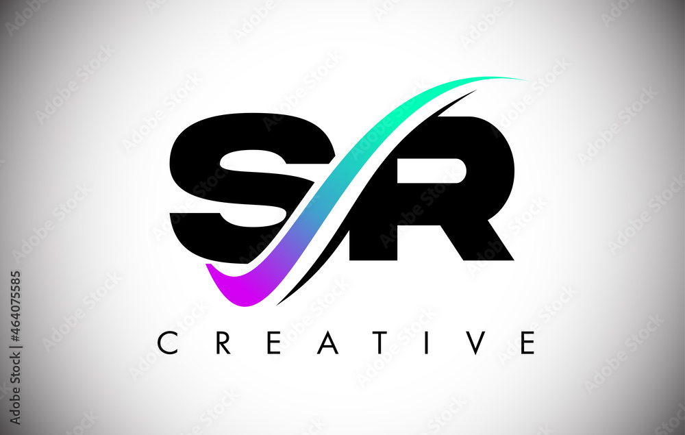 SR Letter Logo with Creative Swoosh Curved Line and Bold Font and ...