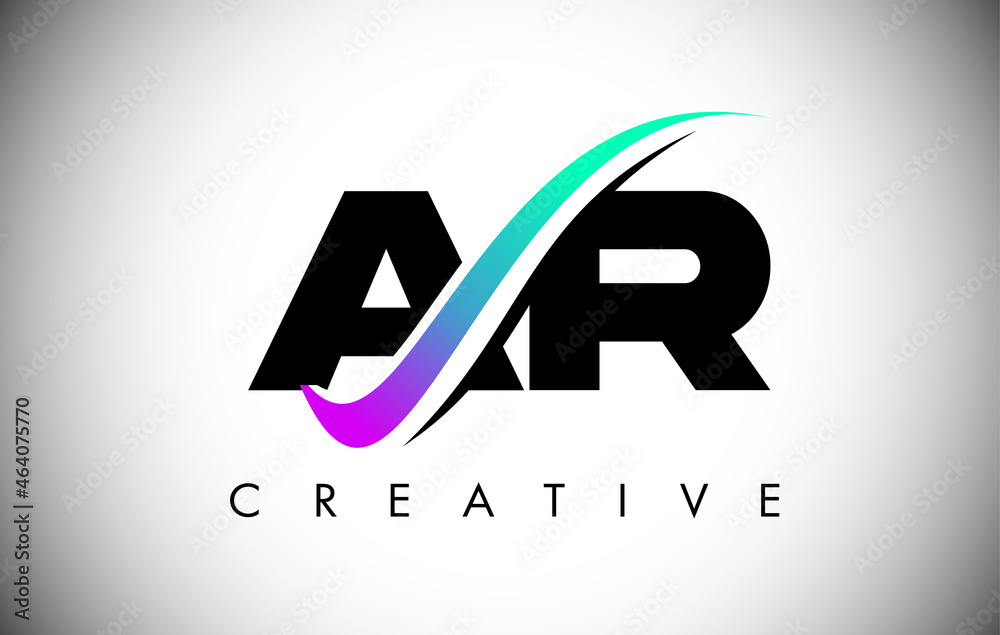 AR Letter Logo with Creative Swoosh Curved Line and Bold Font and ...