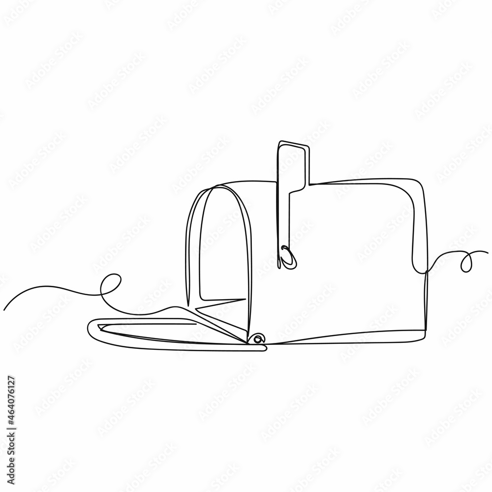 Vector continuous one single line drawing of open mailbox in silhouette ...