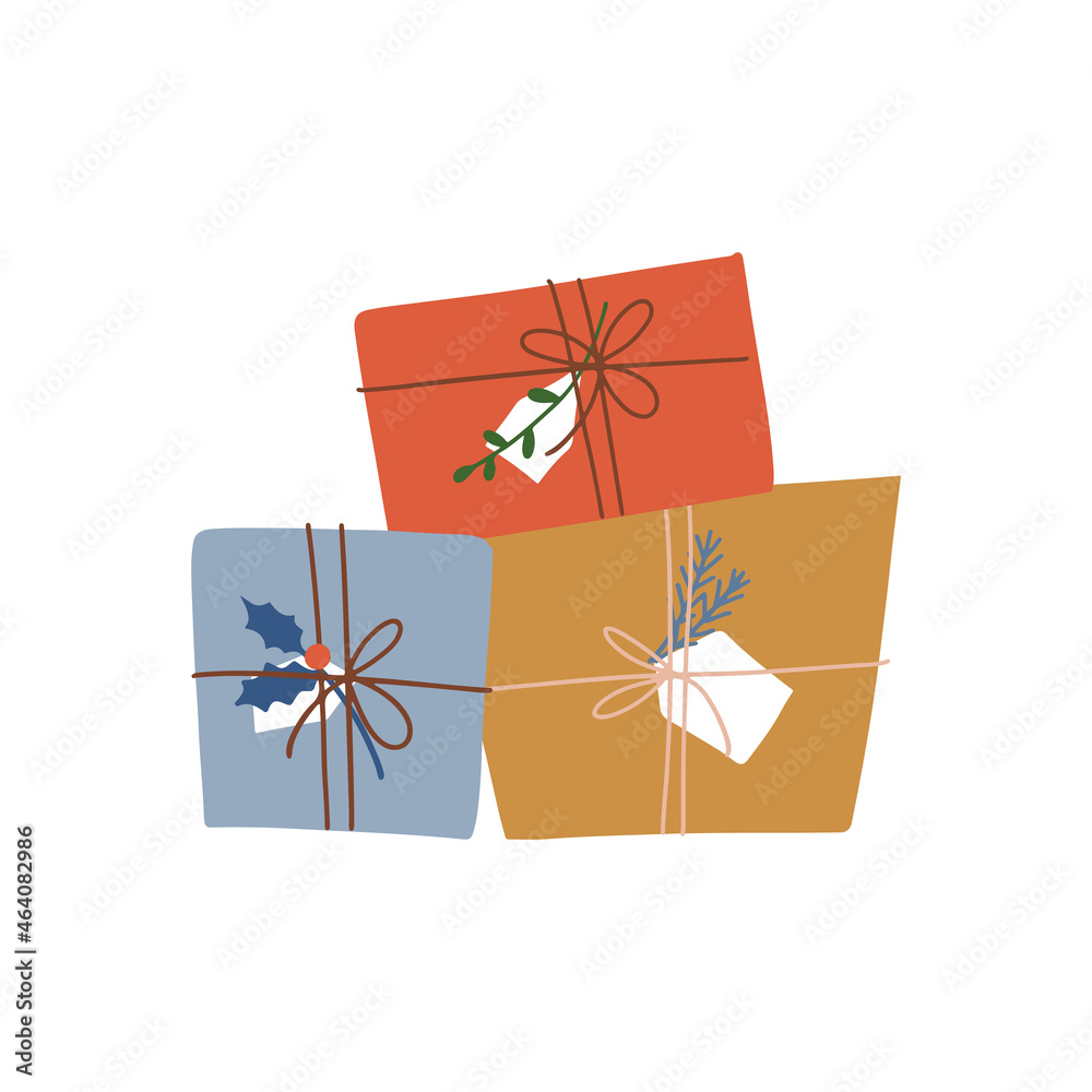 Cartoon small stack of holiday gift boxes. Isolated concept for ...