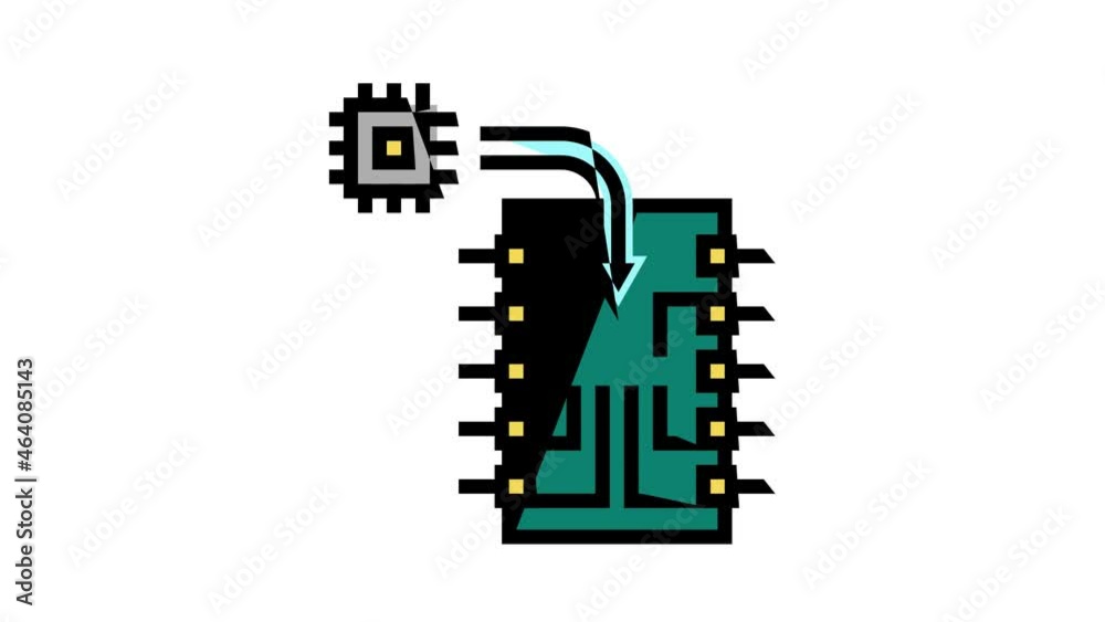 chip installation semiconductor manufacturing animated color icon. chip ...