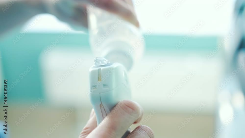 Ultrasonography hand holding ultrasound probe and coupling gel prepare ...