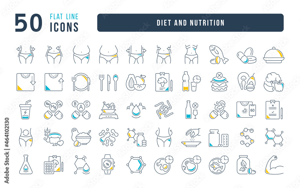 Diet and Nutrition. Collection of perfectly thin icons for web design ...