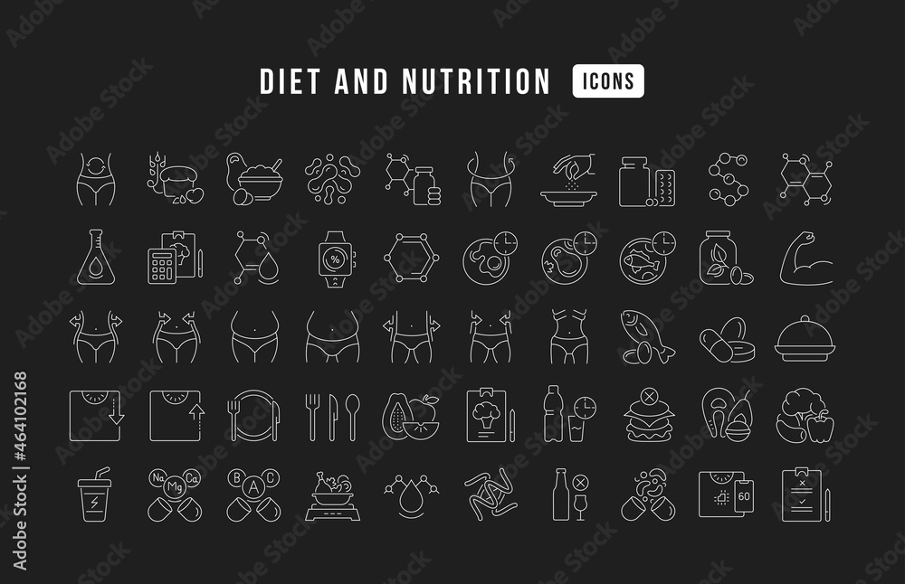 Diet and Nutrition. Collection of perfectly thin icons for web design ...