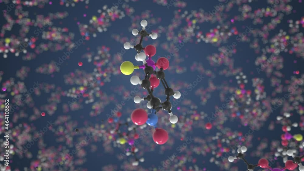 Parathion molecule, isolated molecular model. Looping 3D animation or ...