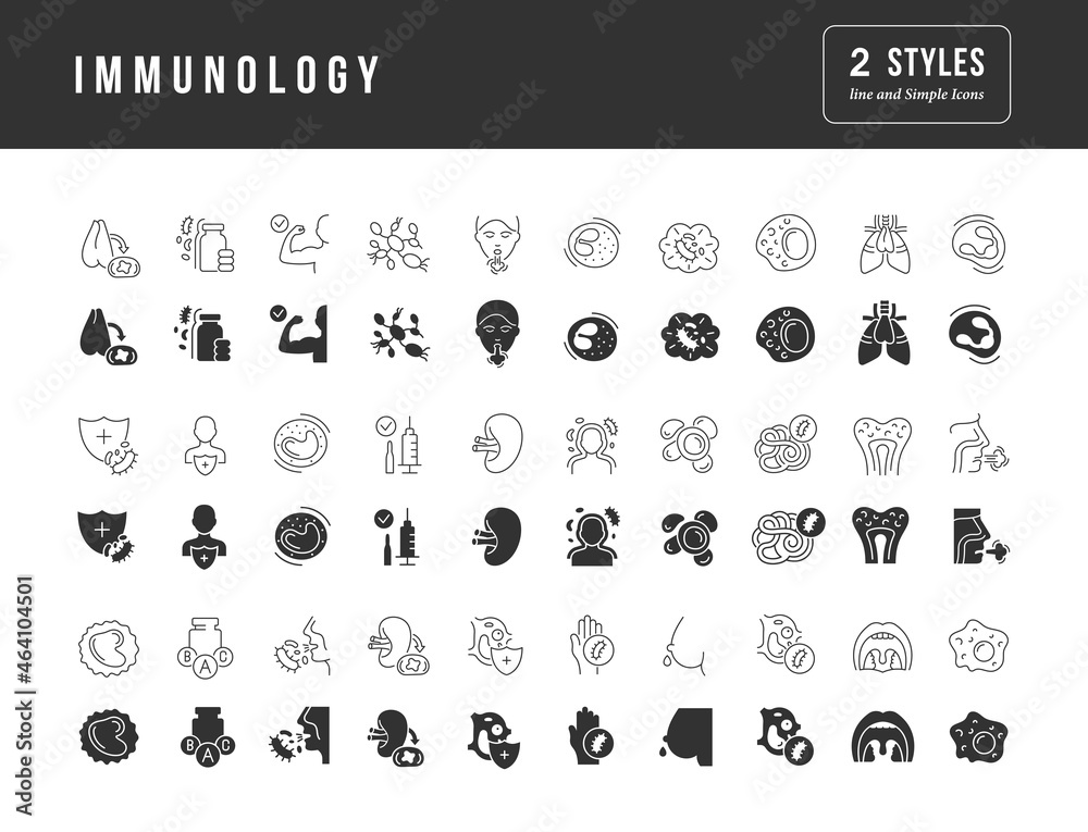 Immunology. Collection of perfectly simple monochrome icons for web ...