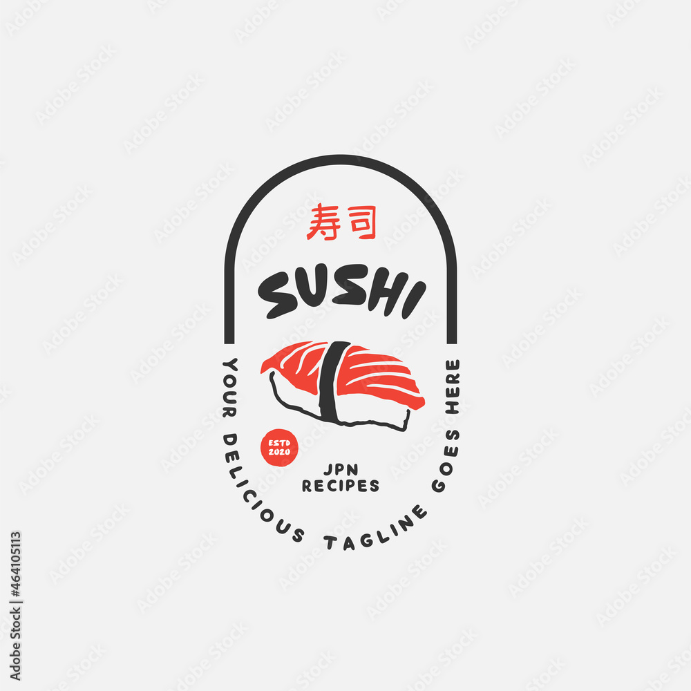 Sushi logo template. Japanese traditional cuisine, tasty food icon ...
