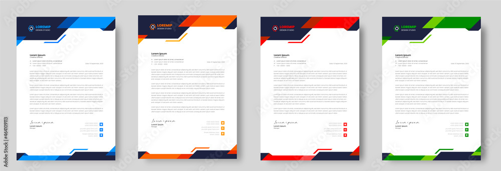 corporate modern letterhead design template with yellow, blue, green ...