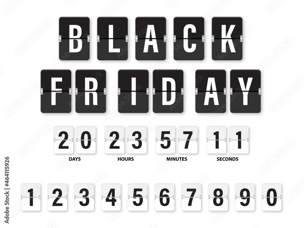 Black Friday Clock countdown display. Set numbers flip watch. Black and ...