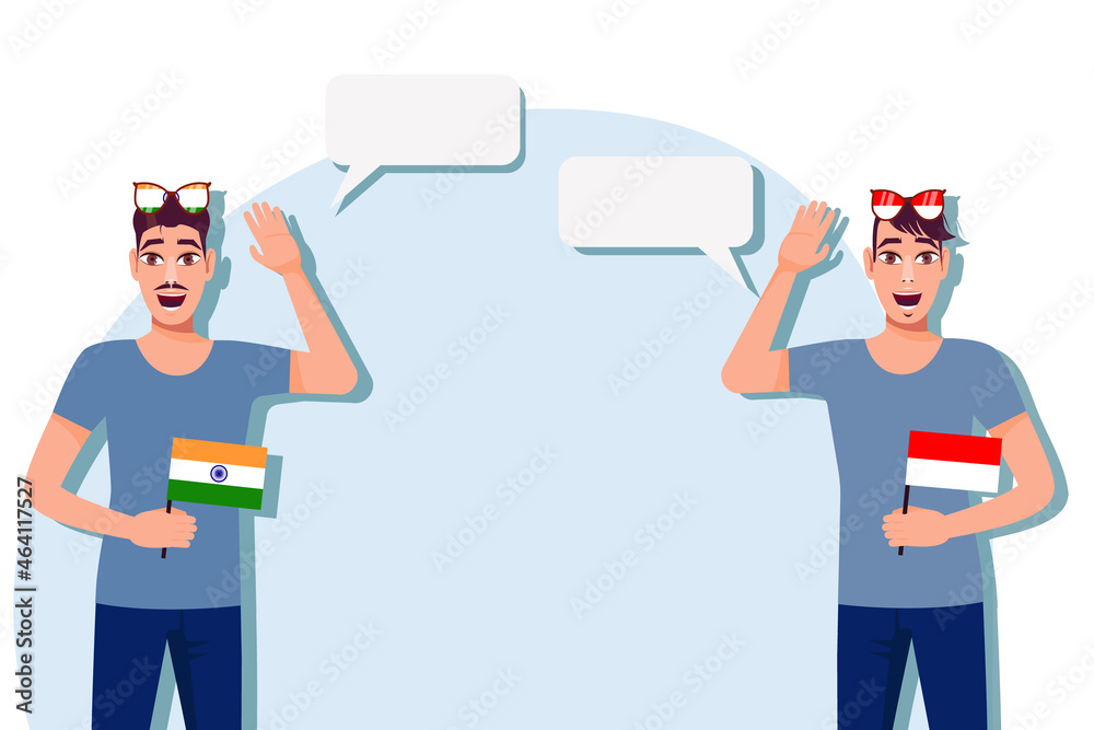 Men with Indian and Indonesian flags. Background for text ...