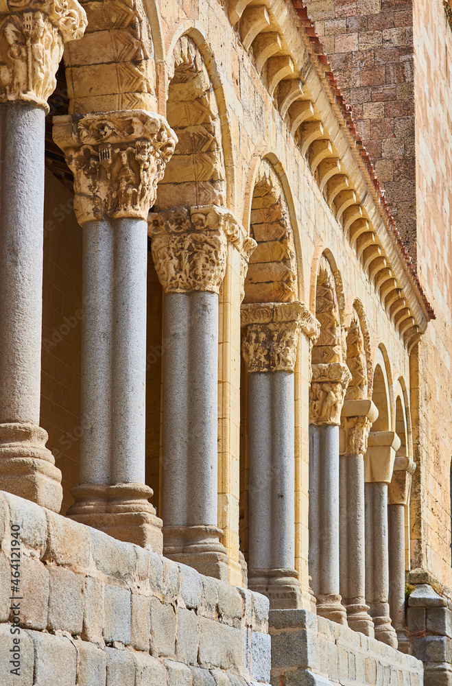 Atrium detail of the Romanesque church of San Esteban, with the ...