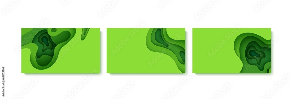 Set of green abstract background in paper cut style. 3d layout ...