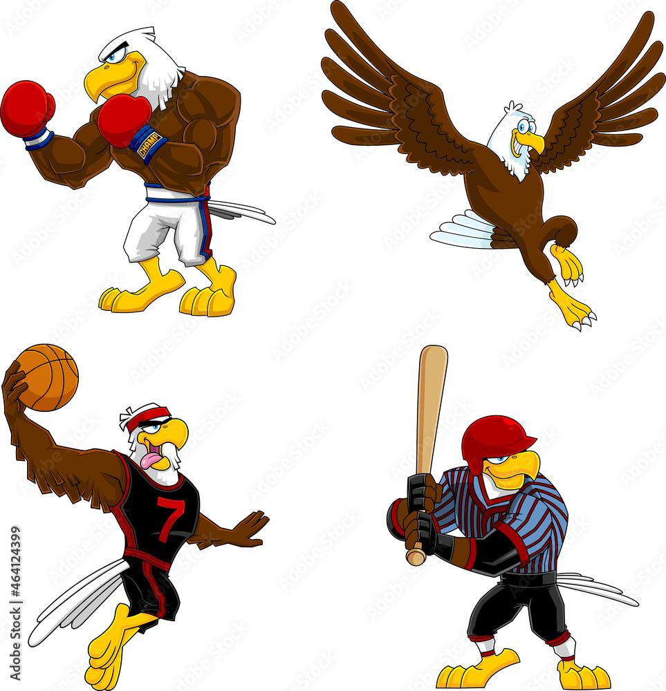 Eagle Cartoon Characters. Vector Hand Drawn Collection Set Isolated On ...