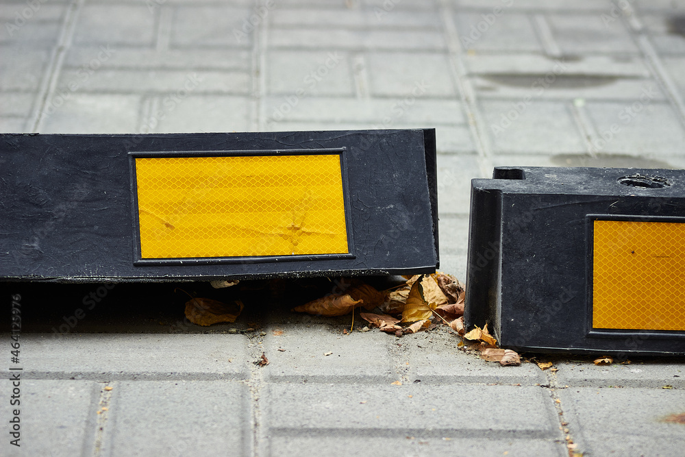 Rubber barrier against collision. A rubber speed bump. Collision ...