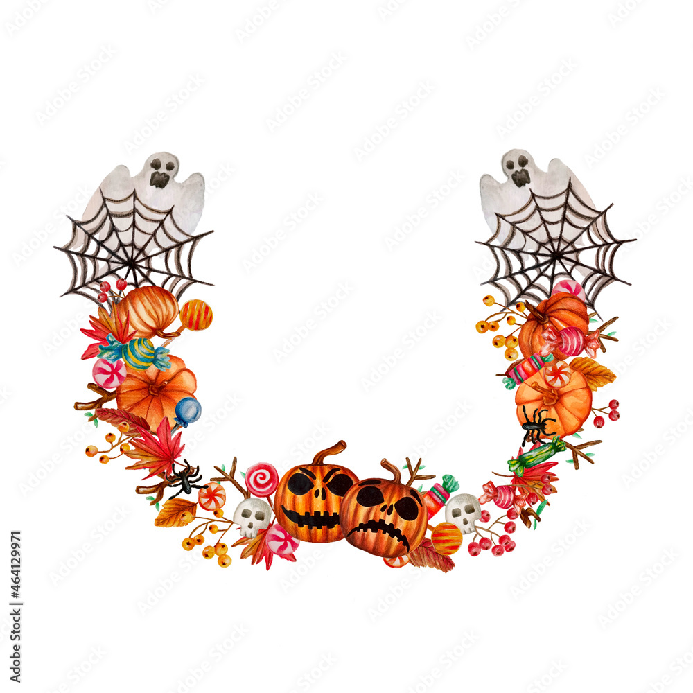 Cornice colorata di halloween con ragnatele, fantasmi, caramelle e ...