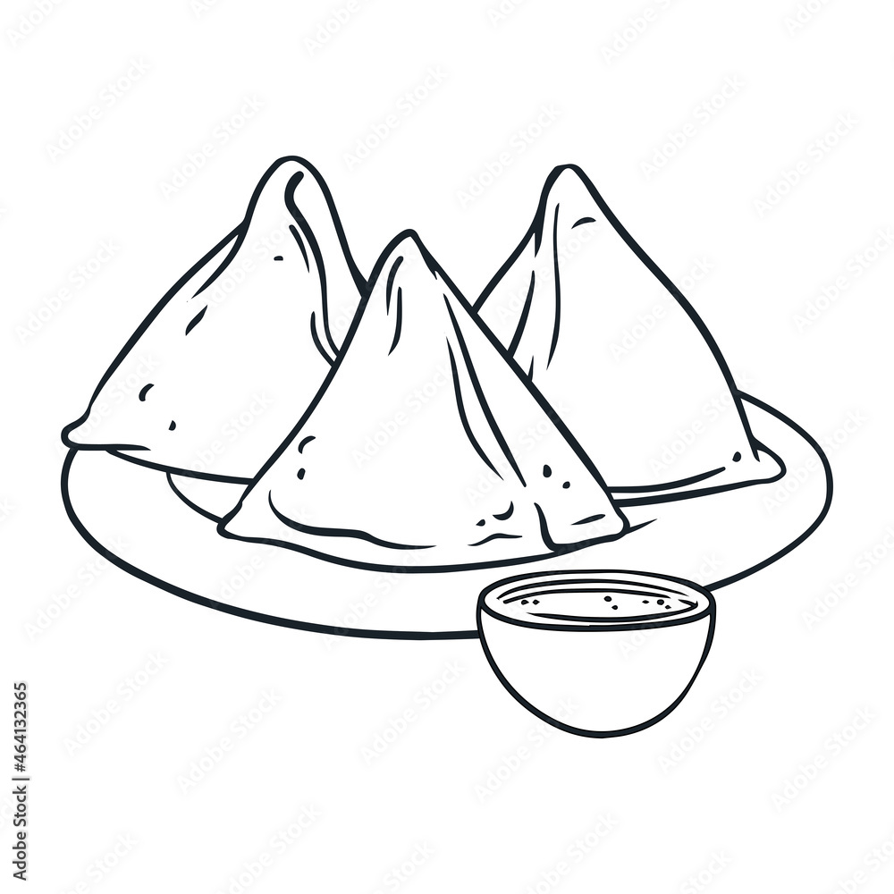 Asian street food. Samosa. Black and white logo. Vector illustration on ...