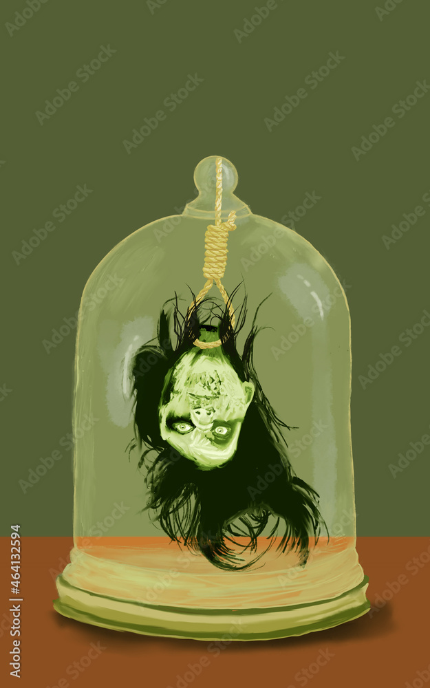 Creepy Bell jar Specimen of a hanged mans head and noose. Stock ...