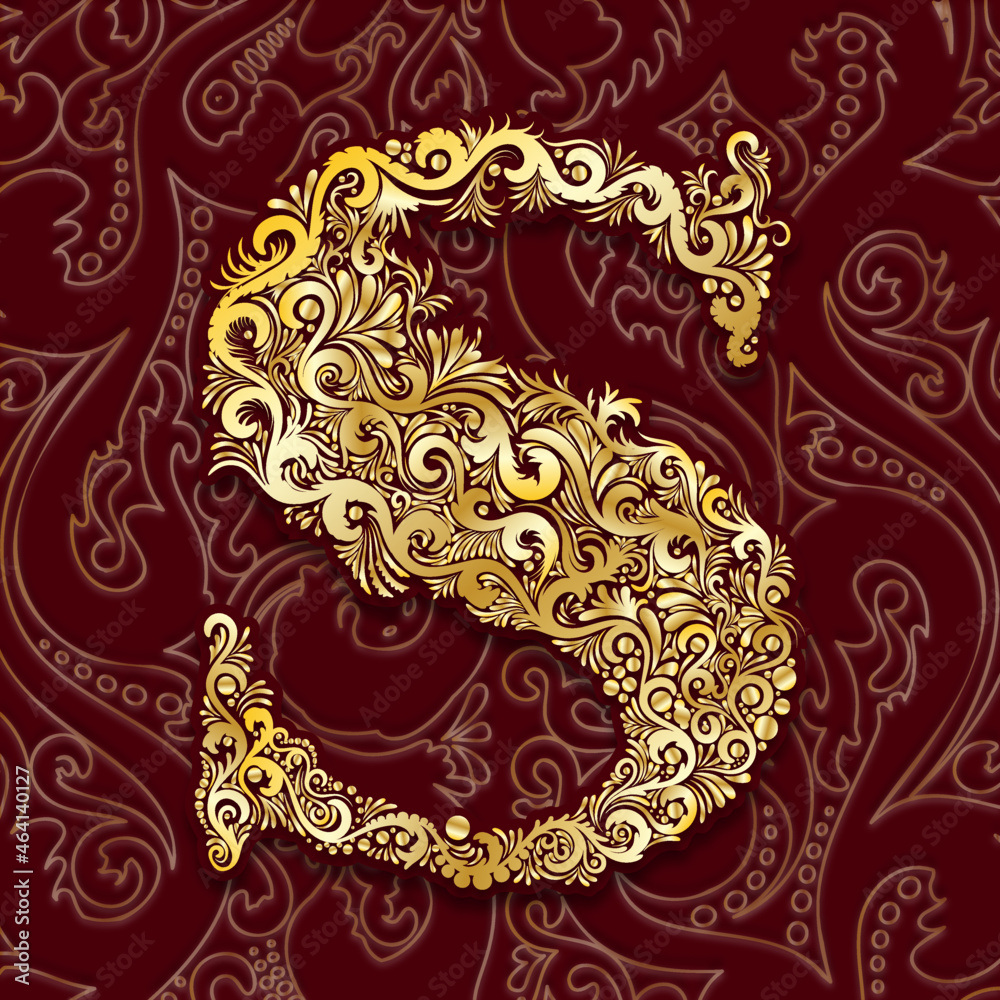 Golden Decorative Filigree Scroll-work Alphabet Capital Letter S On ...