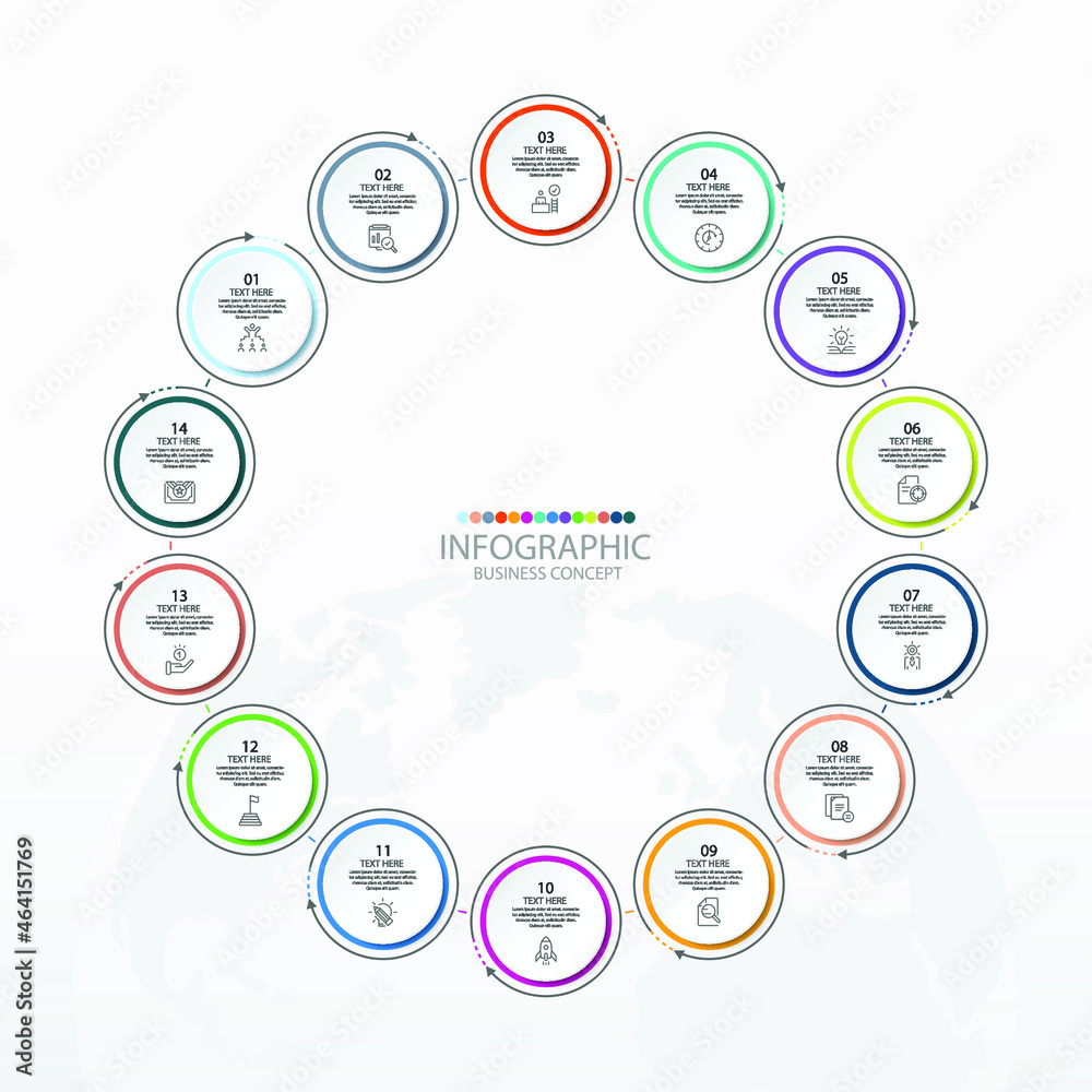 Basic circle infographic template with 14 steps, process or options ...