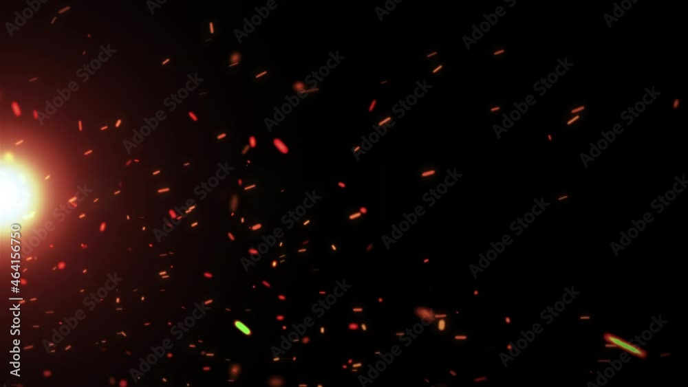 Animation of orange color flare light at the center left and fire ...