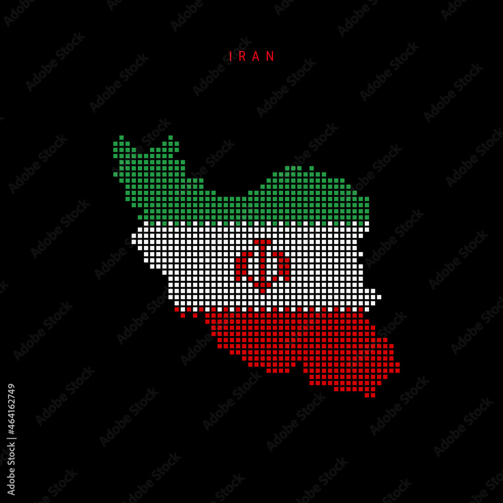 Square dots pattern map of Iran. Dotted pixel map with flag colors ...