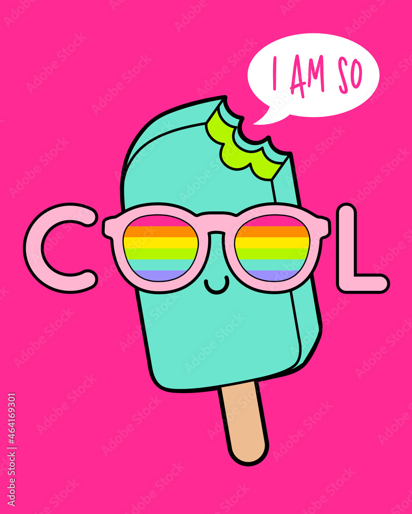 “I AM SO COOL” typography design with popsicle cartoon illustration for ...