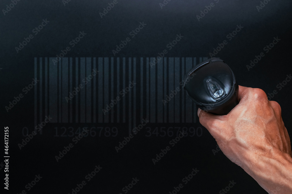 Barcode concept. Retail label barcode scan. Reader laser scanner for ...