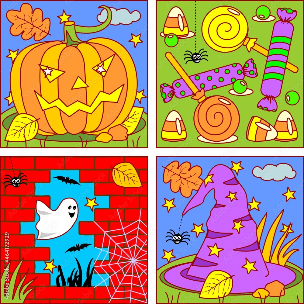 Halloween picture icons for designing themed projects - pumpkin, candy ...