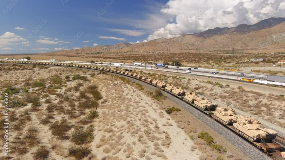 US Army tanks being transported by rail across country to army bases ...