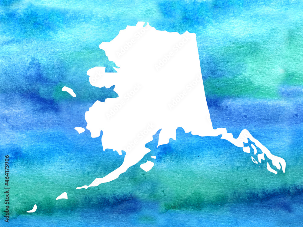 Blue watercolor Alaska state map isolated on white. Alaska watercolor ...