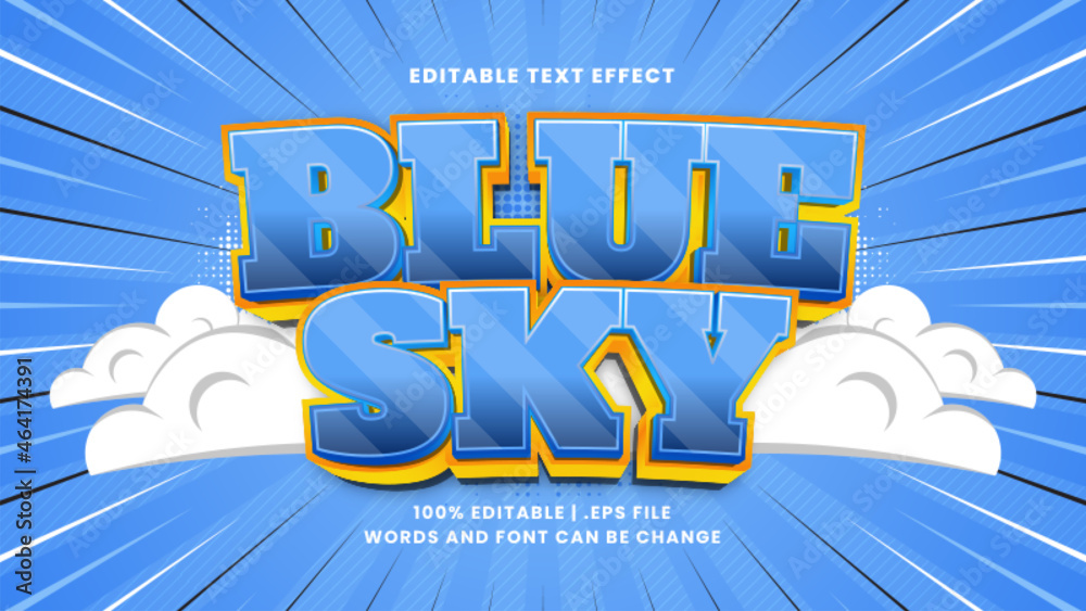 Blue sky editable text effect with funny and cartoon text style Stock ...