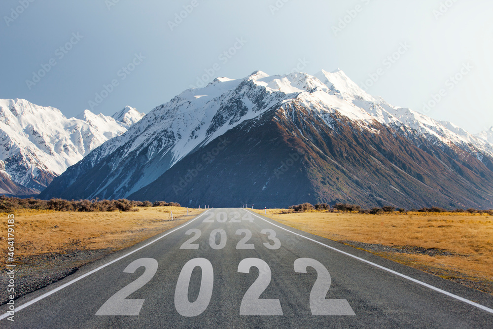 The word 2022 written on highway road. New year 2022 and the next years ...