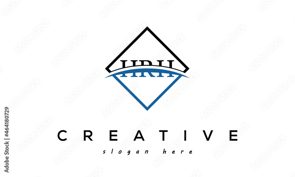 HRH three Letters Logo Design with Swoosh and Rectangle Square Box ...
