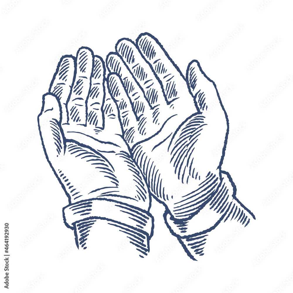 Hand Drawn Praying Hands A Human Prays Holding A Rosary In His Hands