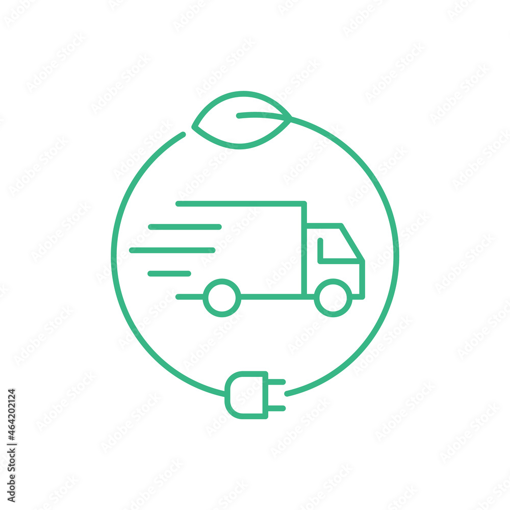 Electric delivery truck. Green transportation vehicle inside circle ...