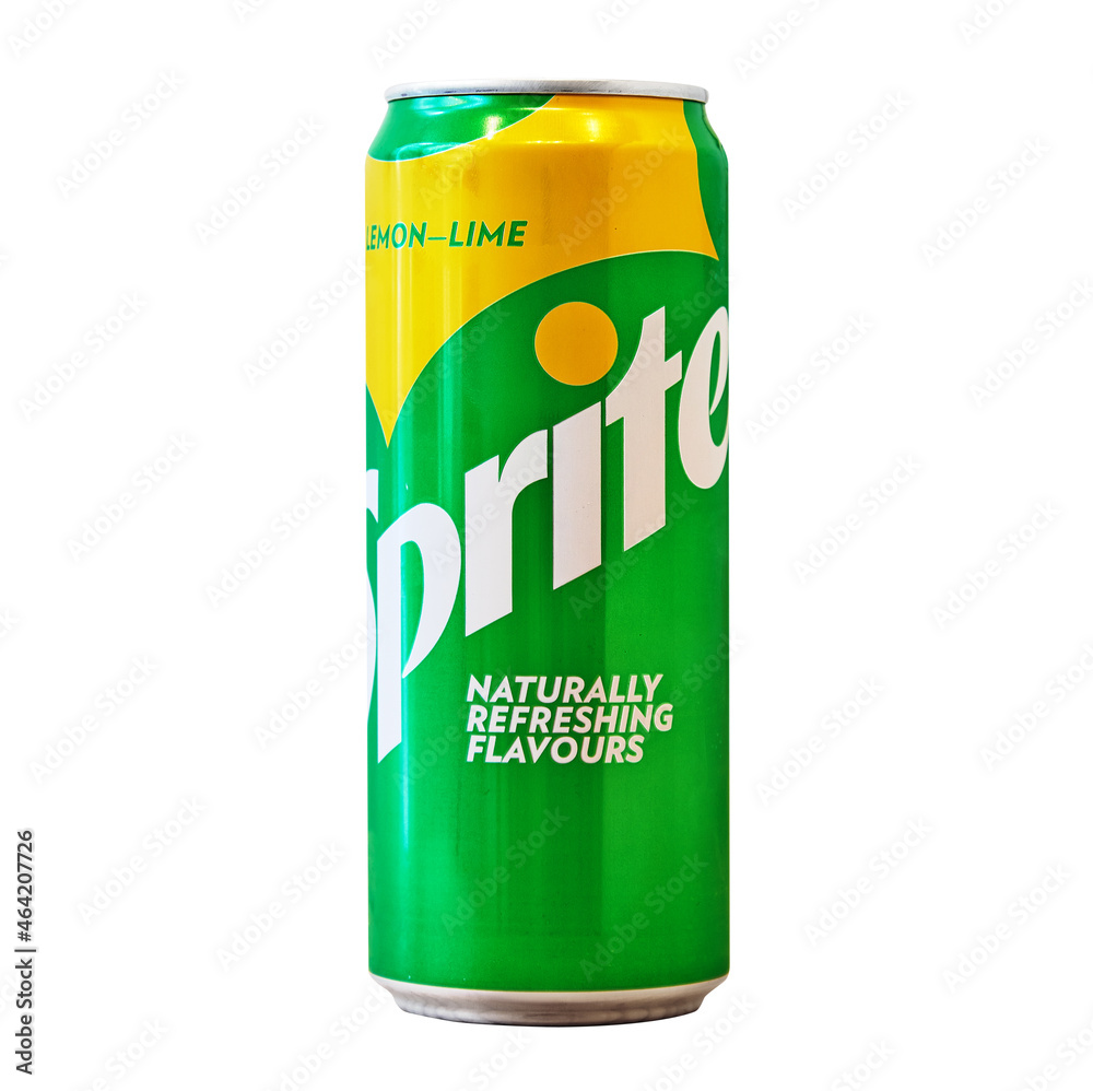 Aluminum can with sweet carbonated drink Sprite isolated on a white ...