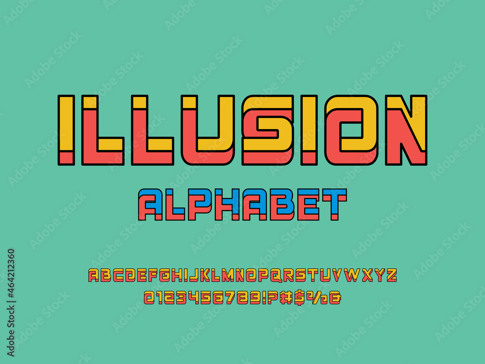 Optical illusion style alphabet design with uppercase, numbers and ...