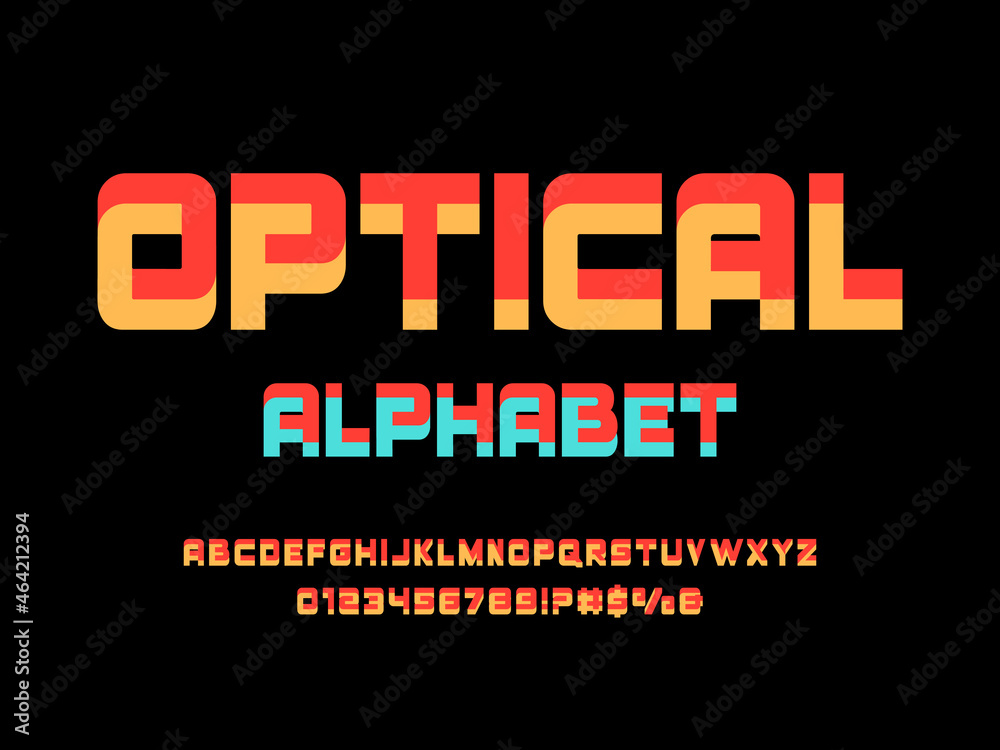Optical illusion style alphabet design with uppercase, numbers and ...