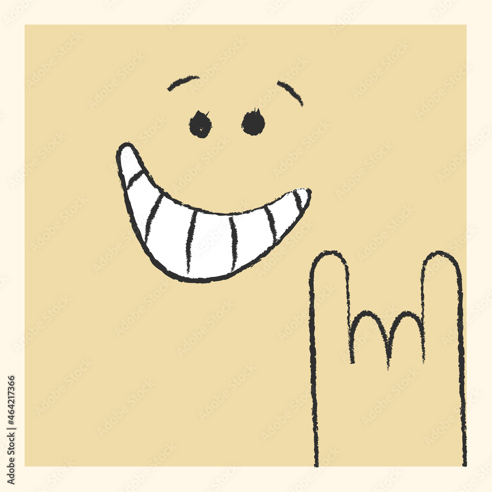 Square stylized laughing emoji showing the rock sign. Stock Vector ...